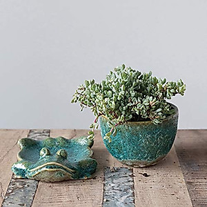 Creative Co-Op Stoneware Frog Base, Reactive Glaze, Green, Set of 2 (Each One Will Vary) (Holds 5" Planter Pot, 2