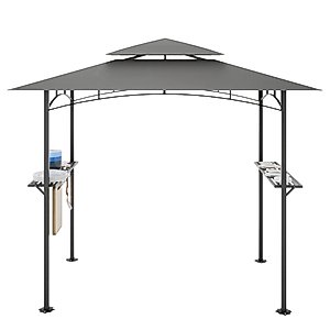 8 x 5 FT Grill Pergola Tent with Air Vent Double Tiered BBQ Gazebo Outdoor Barbecue Canopy, Khaki