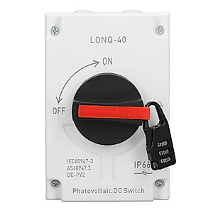 PV Solar Disconnect Switch, LONQ 40 DC Isolator Solar Switch IP66 Waterproof DC1000V 32A 4P Disconnect Switch for Solar Photovoltaic Systems