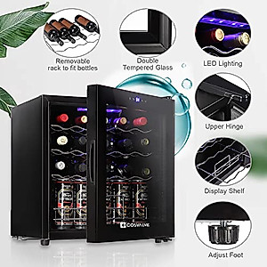 COSVALVE Mini Fridge Wine Fridge,3.7 cu.ft Wine Refrigerator,19 Bottle Freestanding Compressor Countertop Wine Cooler, 41f-64f Digital Temperature Control for Red, White, Champagne