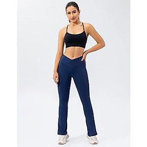 Ukaste Women's Casual Bootleg Yoga Pants Flare V Crossover Waisted Workout Leggings (Dark Blue, M)