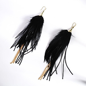 Badu Black Earrings Long Tassel Feather Gold Drop Jewelry Holiday Gift Handmade Jewelry Accessories (Gold Black)