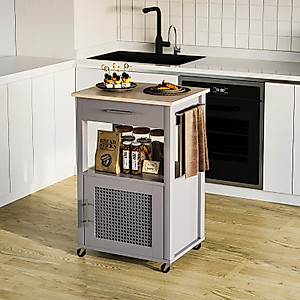 Tornama Kitchen Island Cart, Small Kitchen Carts On Wheels with Storage Cabinet, Drawer and Wood Top, Rolling Kitchen Island for Dining Room Living Room, Grey