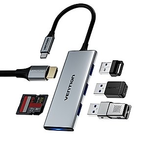 USB C Hub for MacBook, VENTION USB Type C Hub Multiport Adapter 6 in 1 with 4K HDMI USB 3.0 Data Transfer SD/TF Card Reader, USB C Dongle Compatible with MacBook Pro/Air, iPad Pro, Surface,XPS