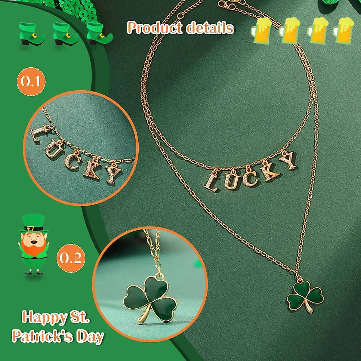 Sixexey St.Patrick's Day Necklace Shamrock Clover Necklaces Gold Neck Chain LUCKY Letter Saint Patrick's Day Parade Necklace Jewelry for Women