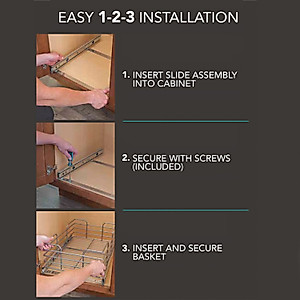 Panacea Grayline 2 Tier Slide-Out Cabinet Helper Basket Storage, Satin Nickel