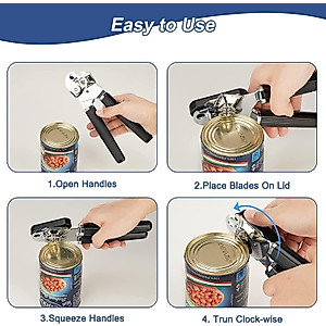 Can Opener Manual, Can Opener Smooth Edge, Food-Safe Multifunctional Can Openers Stainless Steel Manual Can Opener with Non-Slip Handle & Large Knobe, Ultra Sharp Cutting for Seniors with Arthritis