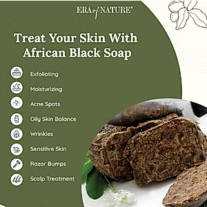 era of nature Best Raw ORGANIC AFRICAN BLACK SOAP, for Dry Skin and Skin Conditions. Pure & Natural Ingredients, Imported From Ghana - 1lb (16oz)