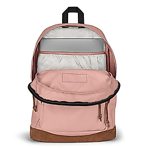 JanSport Right Pack Backpack - Travel, Work, or Laptop Bookbag with Suede Leather Bottom with Water Bottle Pocket, Misty Rose