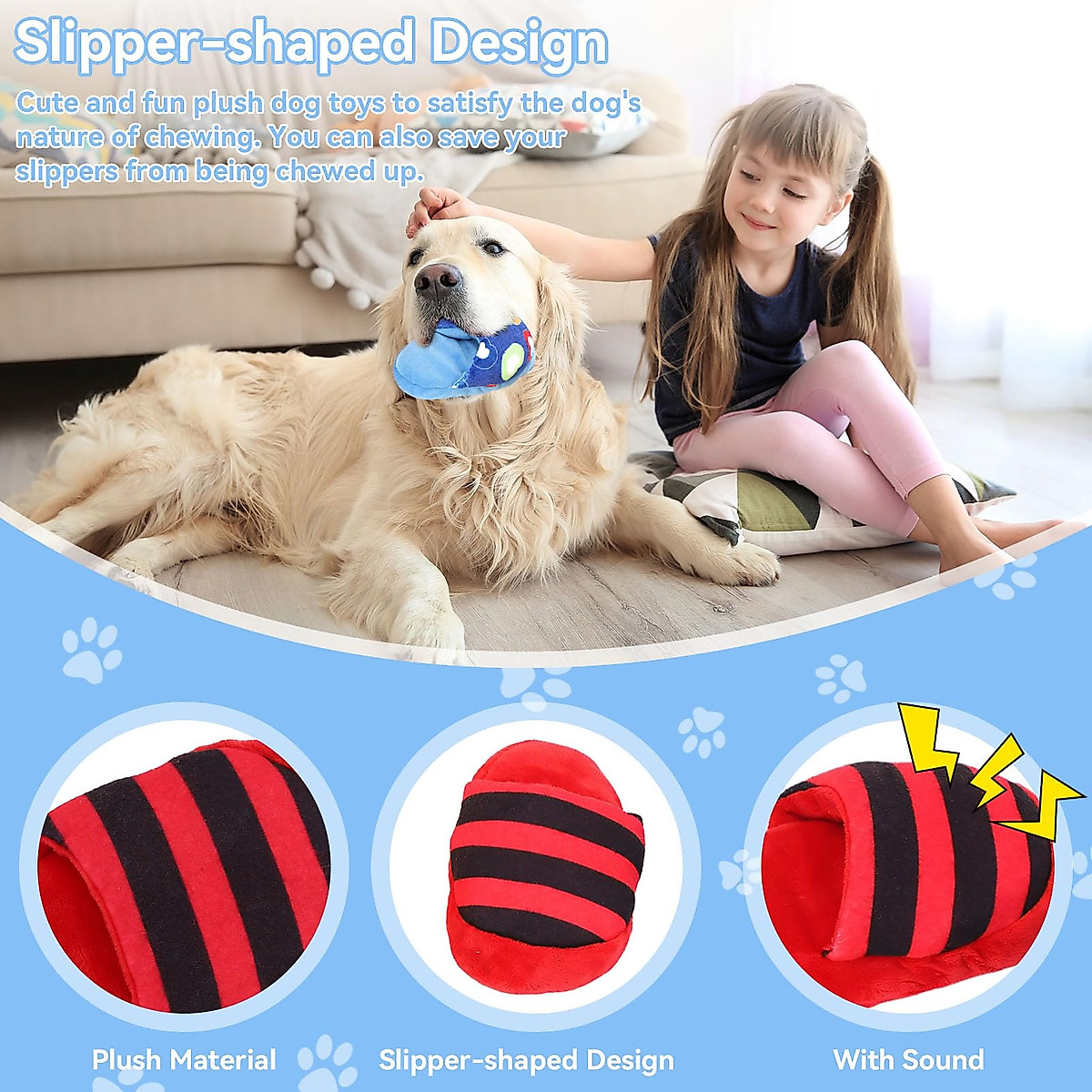 3PCS Small Dog Toys, Cute Slipper Shape Plush Dog Squeaky Toys Puppy Chew Toys Teething Toys Shoes Dog Toy for Small Dogs and Puppies