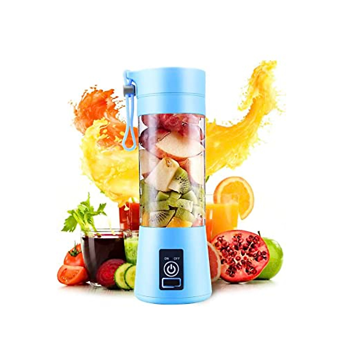 USB Portable Blender Juicer Cup, 3CPRECIOUS Fruit Juice mixer, Mini Portable Rechargeable Battery/Juicing Blender Mixer, 380ml (Blue)
