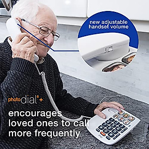 SMPL Hands-Free Dial Photo Memory Corded Phone, One-Touch Dialing, Large Buttons, Flashing Alerts, Durable, Perfect for Seniors, Alzheimer's, Dementia (6 Image | Amplify Switch)