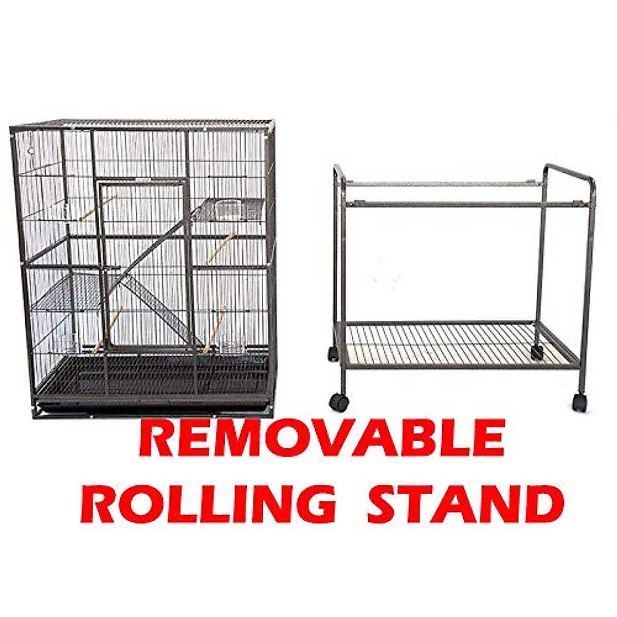 54" Large Double 3-Levels Small Animals Critters Wrought Iron Cage Center Slide Out Divider Tight 1/2-inch Bar Spacing Removable Rolling Stand Ferret Chinchilla Rat Mouse Hamster Sugar Glider