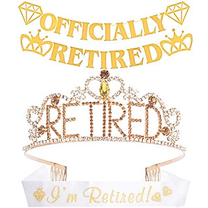 Retirement Decorations Party Sash and Crown for Women - Fabulous Set: Glitter Sash + Gold Rhinestone Premium Metal Tiara - Christmas Gift for Her