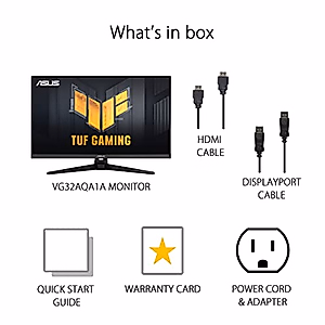 ASUS TUF Gaming 31.5” 1440P HDR Monitor (VG32AQA1A) - QHD (2560 x 1440), 170Hz, 1ms, Extreme Low Motion Blur, FreeSync Premium, DisplayPort, HDMI, HDR-10, Shadow Boost, VESA Wall Mountable,Black