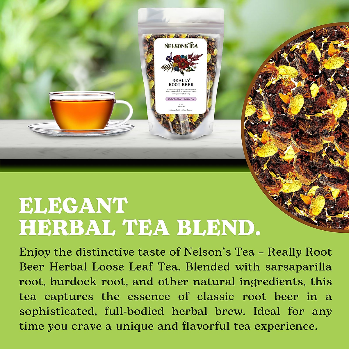 Nelson's Tea Really Root Beer - Sarsaparilla Root Herbal Loose Leaf Tea; Blend of Flavors like Sarsaparilla Root, Burdock Root, and More! - 16 oz