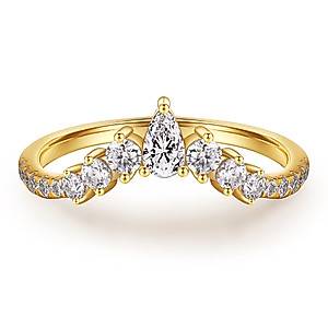 MOOSEA Moissanite Contour Rings for Women, D Color VVS1 Clarity Lab Created Diamond Rings 14K Yellow Gold Vermeil Unique Moissanite Wedding Band for Women Mom Wife Anniversary Rings Gifts