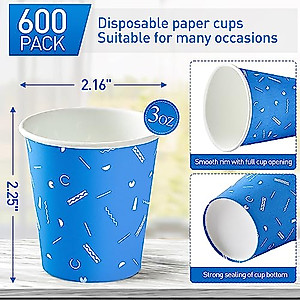 FIKSYK 600 Pack 3oz Disposable Paper Cups, Colorful Paper Cups, Small Mouthwash Cups,Drinking Cups, Mini Paper Cups for Parties, Picnics, Barbecues, Travel and Events