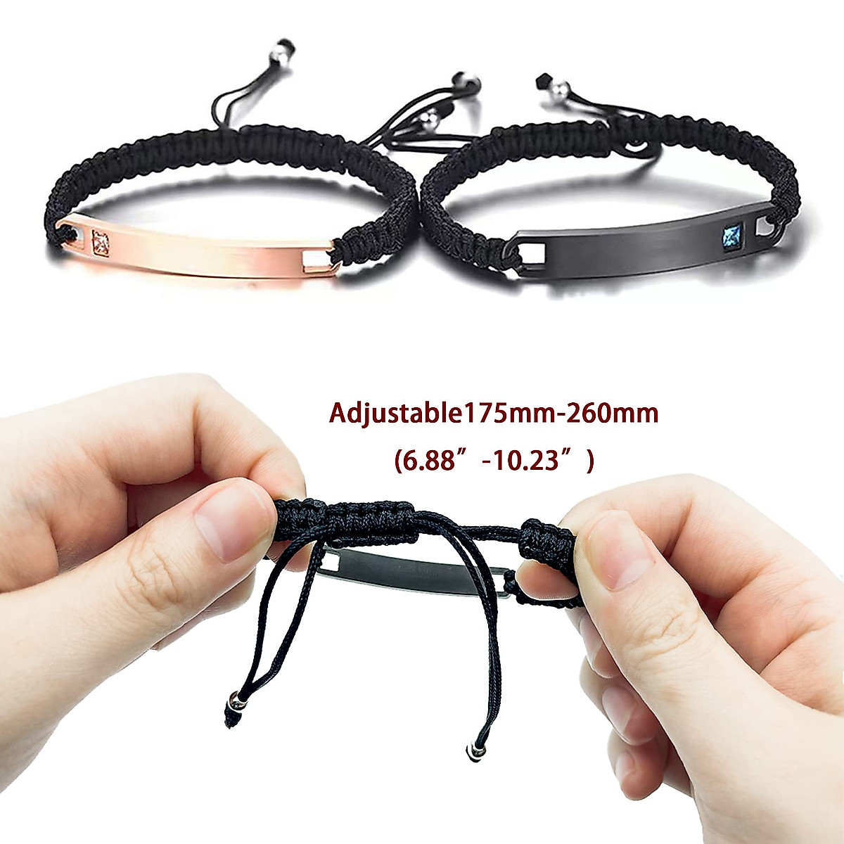 Personalized Custom Name Couple Bracelets, Personalized Engraved Stainless Steel Adjustable Bracelets Gift for Men, Women, Family, Lovers (2pcs Couples Set, Style)