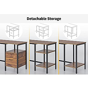 CubiCubi L Shaped Desk with Shelves, 59.1 Inch Corner Computer Desk, Home Office Gaming Writing Workstation with Large Non-Woven Drawer, Deep Brown