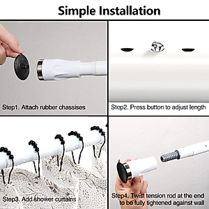 White Shower Curtain Rod Spring Tension No Drill, Adjustable Shower Rods for Bathroom Tension 40-84 inch, Never Fall Rust Proof Outdoor Long Tension Curtain Rod for closet,Patio,Window,Clawfoot Tub