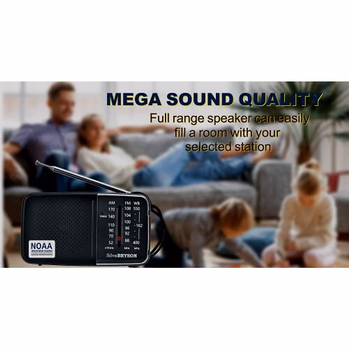 NOAA Weather Radio SilvaBRYSON, Emergency AM/FM Battery Operated Handheld Radio with Speaker and Best Reception for Hurricane, Home, Running. Convenient Headphone Jack, Operated by 2AA Battery.