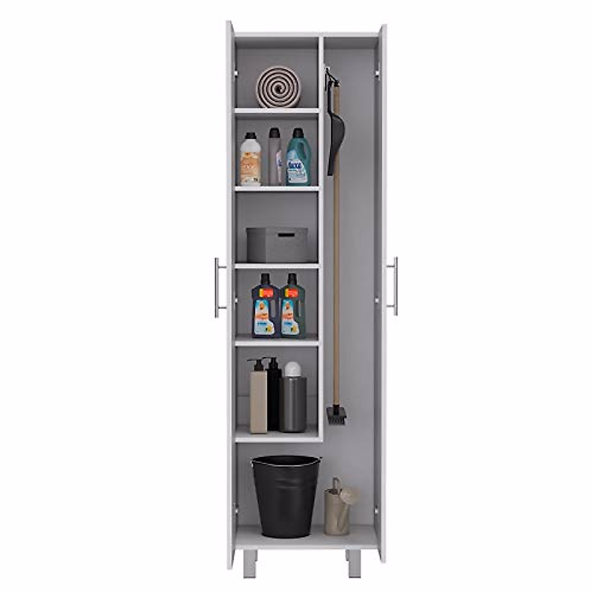 Nala Cleaning Cabinet with 5 Shelves and Hanging Rack in White