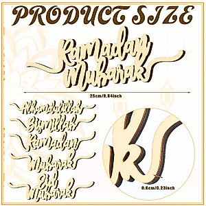12 Pcs Ramadan Mubarak Wood Cutouts Ramadan Plate Sign Ramadan Kareem Wooden Word Cutouts Eid Mubarak Decorations for Islamic Muslim Home Table Plate Decoration (Vivid Style)