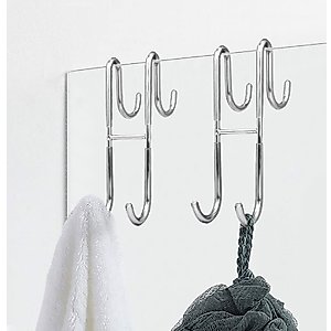 Haitis Shower Door Hooks, Extended Towel Hooks for Bathroom Frameless Glass Shower Door to Hand Suits, Robe, Towel, Squeegee, Loofah, Shaver 2 Pack Silver