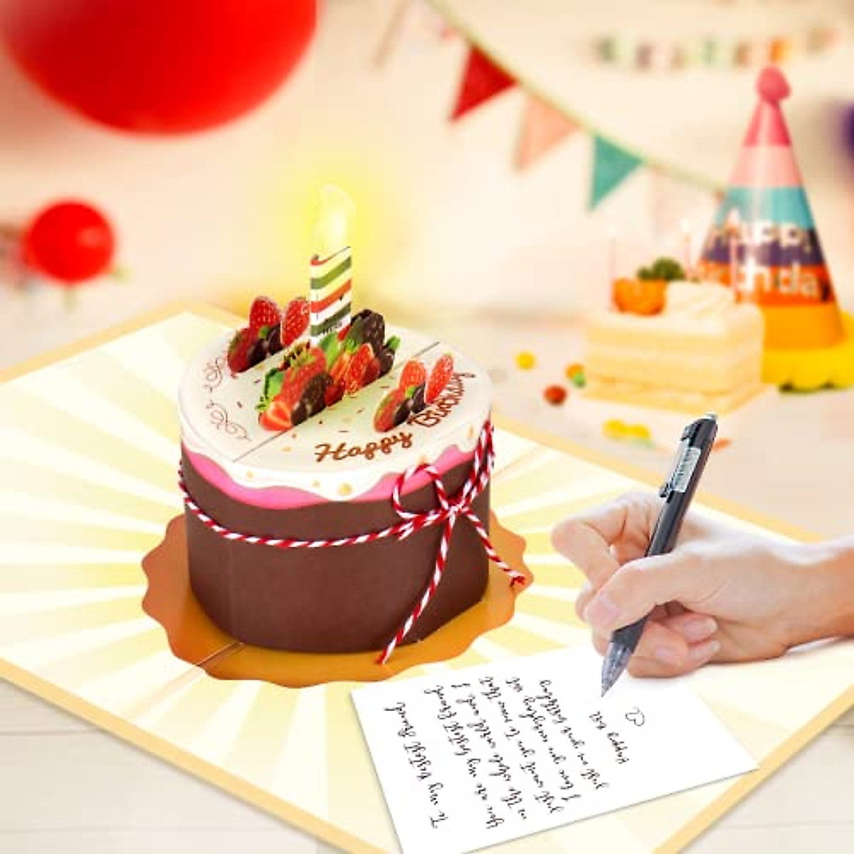 FITMITE Birthday Cards, Large LIGHT & MUSIC 3D Pop Up Birthday Cards with LED Light Blowable Candle, Chocolate Cake Musical Birthday Cards Gifts for Women & Men, Mom & Dad, Wife,Sister,Kids,Friends