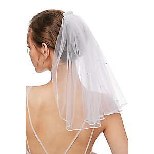 Bridal Wedding Veil Short Communion Veils for Bachelorette Party with Rhinestone Comb Tulle 38cm/15”White …