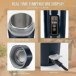 Travel Kettle Electric 304 Stainless Steel Small Portable Water Boilers for Travel Camping Hotel Mini Electric Kettle Portable Thermoses Insulated Bottles Smart Water Mugs,Plug in heating device