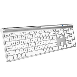 CHESONA Wireless Bluetooth Keyboard, Bluetooth/Wired Dual-Mode Keyboard for MacBook Air/Pro/iMac, Ultra-Slim Rechargeable, Silent Full-Size Keyboard for MacOS/iPadOS/iPhone OS,Silver White