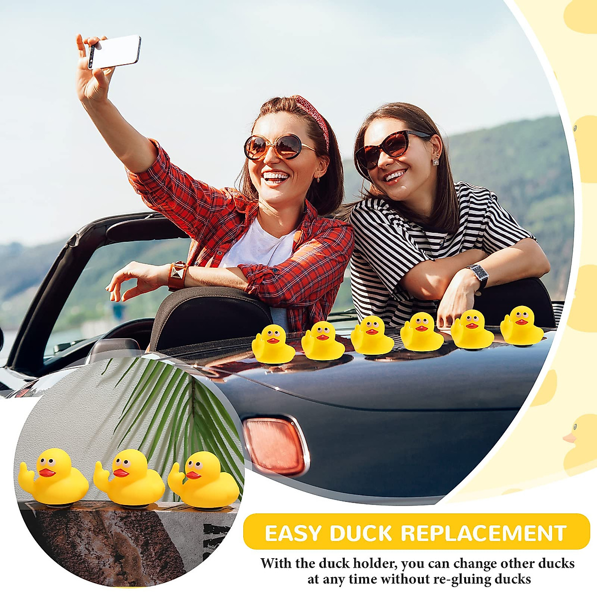 Lenwen 12 Set Middle Finger Rubber Ducks with Mount Yellow Funny Mini Rubber Duck for Car with Black Plastic Plug for Car Dashboard Decorations Accessories