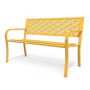 VINGLI 50" Outdoor Bench Metal with Floral Back, Garden Bench Front Porch Bench for Yard Patio Entryway Park Outside, 800lb Capacity - Yellow