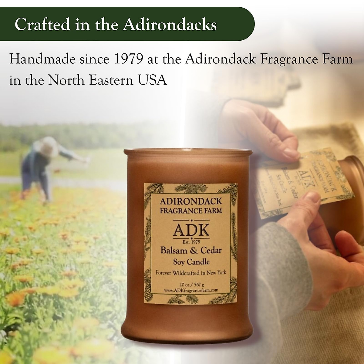 ADK Balsam & Cedar Scented Candle, 20 Oz Natural Aromatherapy Candle for Home Decor & Kitchen Décor, Relaxing Plant-Based Wax Candles for Christmas Gift