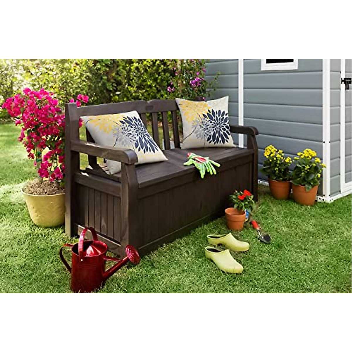 Pyonic Outdoor Throw Pillow Covers 18x18 Waterproof Pillow Covers Geometric Flower Pillow Case Farmhouse Summer Square Cushion Cover for Patio,Garden,Balcony,Set of 2 (Yellow, 18 x 18-Inch)