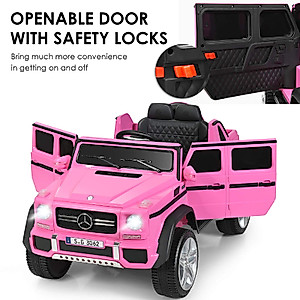 Costzon Ride on Car, Licensed Mercedes-Benz Maybach, 12V Battery Powered Vehicle Toy w/ 2 Motors, Remote Control, 3 Speeds, Lights, Horn, Music, Aux, Storage, Truck, Electric Car for Kids (Pink)