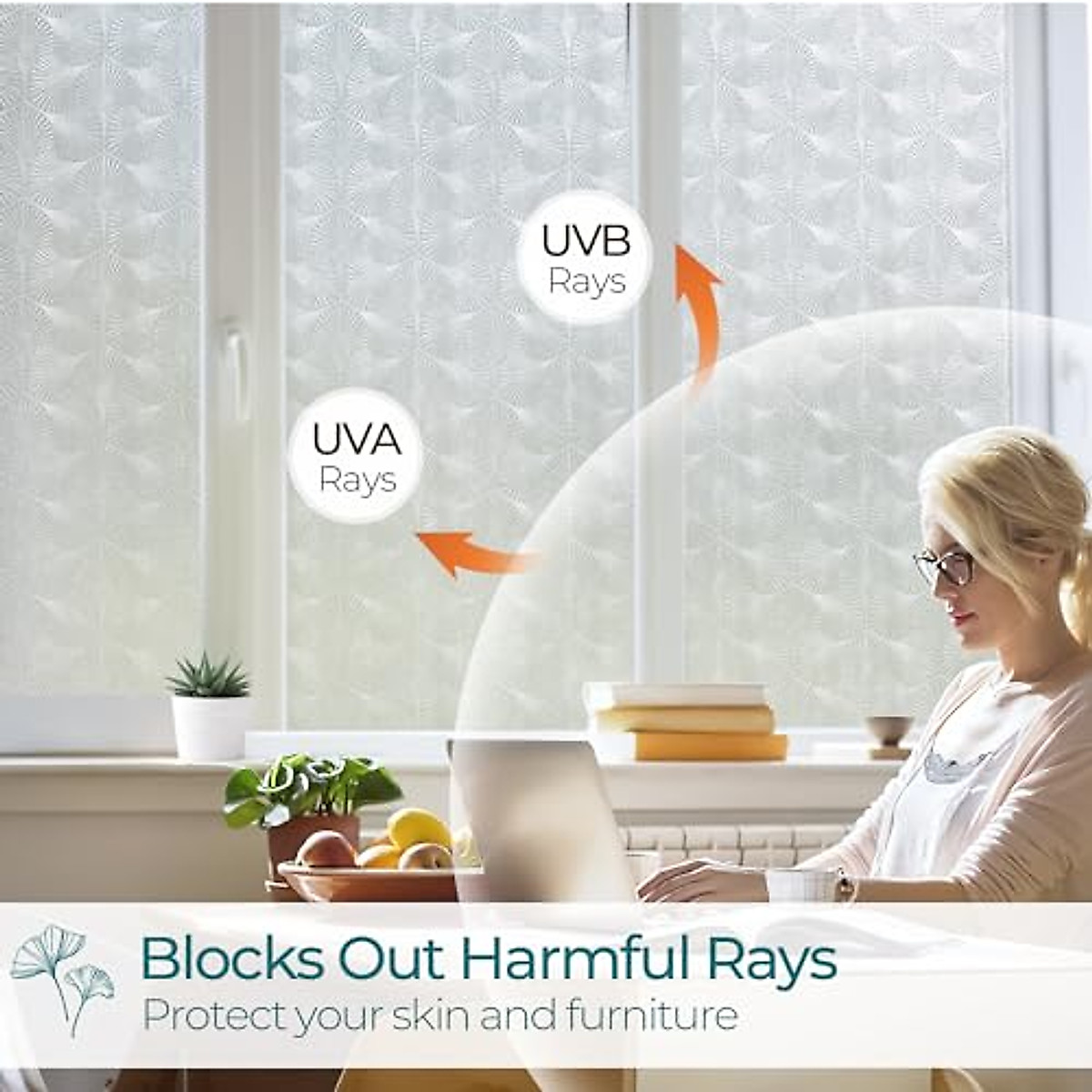 Windimiley Privacy Window Film Frosted Glass Window Cling Bathroom Peel and Stick Sun Blocking Decorative Ginkgo Opaque Door Window Tint for Home, 17.5x157.4 Inch