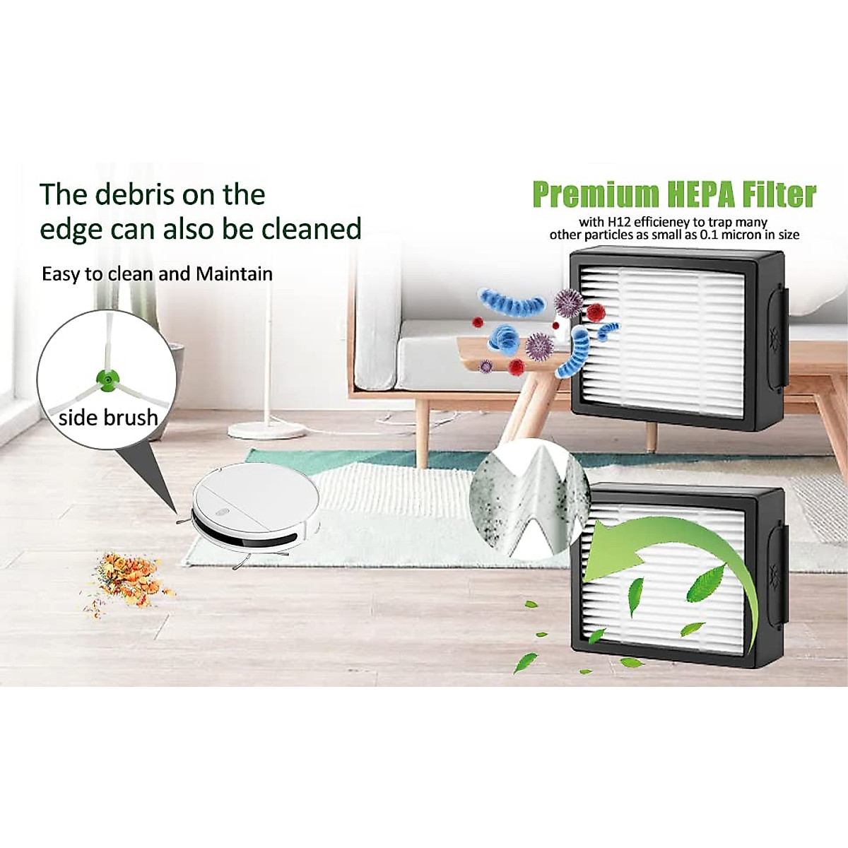 DLD 1 Set of Multi-Surface Rubber Brushes +3 HEPA Filters +4 Edge-Sweeping Brushes Replacement Parts for iRobot Roomba i7 i7+/i7 Plus E5 E6 Vacuum Cleaner Set