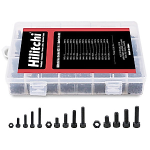 Hilitchi 510-Pcs M3 M4 M5 Alloy Steel Socket Cap Screws Hex Head Bolt Nuts Assortment Kit - 12.9 Grade Alloy Steel (Hex Socket)