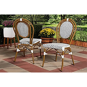 Baxton Studio Gauthier Classic French Indoor and Outdoor Navy and White Bamboo Style Bistro Stackable Dining Chair Set of 2