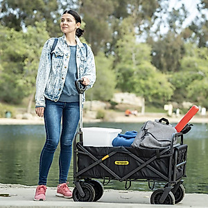 WHITSUNDAY Collapsible Folding Garden Outdoor Park Utility Wagon Picnic Camping Cart with 8“ Bearing Fat Wheel and Brake (Standard Size(Plus+) 8" Wheels with Tailgate (Beige)