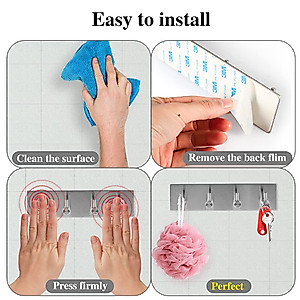 Picowe Key Holder for Wall Decorative, Adhesive Stainless Steel Key Hooks, Key Hanger Key Organizer for Wall, Towel Hook Coat Hanger for Entryway Hallway Kitchen(Four Rows,Sliver 1PCS)