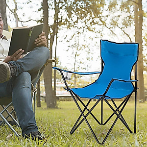 Goujxcy Portable Camping Folding Chair, Heavy Duty Steel Frame Support 230 LBS Outdoor Folding Lawn and Camping Chair Lounge Chair with Arm Rests, Cup Holder and Shoulder Strap Carrying Bag (Blue)