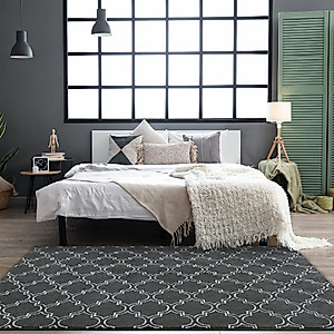 Chicrug Shag Geometric Modern Area Rug for Bedroom, 4x6 Feet Memory Foam Indoor Carpet, Fluffy Rug for Living room Bedside Room Decor for Family Girls Kids Nursery Play Mat, Dark Grey/White