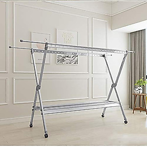 Drying Rack Floor Folding Indoor and Outdoor Home Balcony Aluminum Double Rod Cool Clothes Hanger Pole Clothes by The Shelf Artifact FANJIANI (Color : Rose Gold)