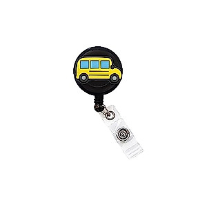 School Bus Badge Reel ID Holder Nurse Funny Badge Clip Retractable 25 inch Extension Yazzle Dazzle School Bus Homework Test Exam Learn Learning Class Student Chalkboard Teacher
