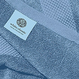 White Classic Luxury Hand Towels | 6 Pack Luxury Cotton Washcloths | 12 Pack Bundle (Light Blue)