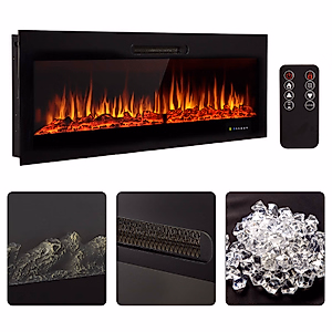 Homedex 50" Recessed Mounted Electric Fireplace Insert with Touch Screen Control Panel, Remote Control, 750/1500W, Log/Crystal Options